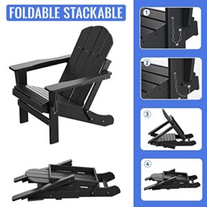 WUTUTUEE Adirondack Chair Weather Resistant Folding Adirondack Outdoor Patio Chair Adirondack Fire Pit Plastic Chair for Outside, Deck, Garden, Campfire, Composite (Black)