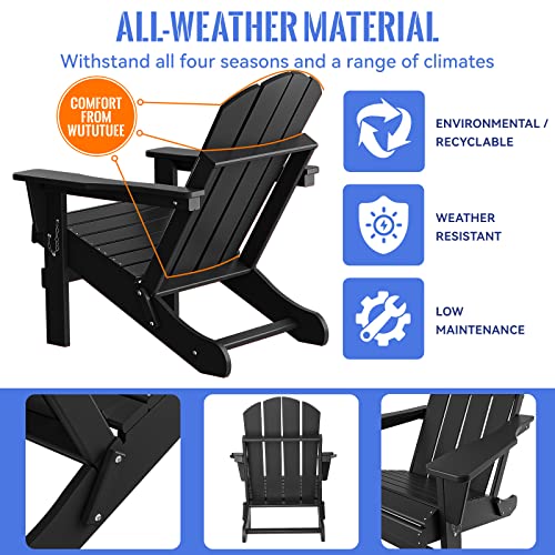 WUTUTUEE Adirondack Chair Weather Resistant Folding Adirondack Outdoor Patio Chair Adirondack Fire Pit Plastic Chair for Outside, Deck, Garden, Campfire, Composite (Black)