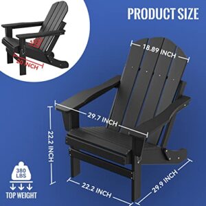 WUTUTUEE Adirondack Chair Weather Resistant Folding Adirondack Outdoor Patio Chair Adirondack Fire Pit Plastic Chair for Outside, Deck, Garden, Campfire, Composite (Black)