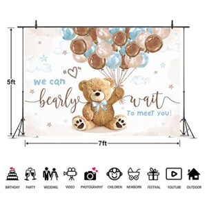 Imirell We Can Bearly Wait Backdrop 7Wx5H Feet Cute Cartoon Balloons Teddy Bear Baby Shower Party Photography Backgrounds for Boy Photo Shoot Decor Props Decorations