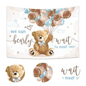 Imirell We Can Bearly Wait Backdrop 7Wx5H Feet Cute Cartoon Balloons Teddy Bear Baby Shower Party Photography Backgrounds for Boy Photo Shoot Decor Props Decorations