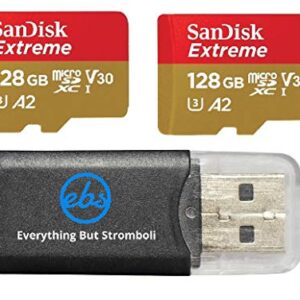 SanDisk Extreme MicroSD Card 128GB Memory Card (Two Pack) for DJI Air 2S Drone (SDSQXA1-128G-GN6MN) 4K Video Speed V30 UHS-I A2 160MB/s SDXC Bundle with (1) Everything But Stromboli Micro Card Reader