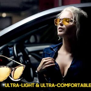 TJUTR Women's Night-Vision Glasses for Driving, HD Polarized Yellow Lens Reduce Glare Safety Nighttime UV Protection (White Tortoise Frame/Photochromic Night-Vision Glasses)