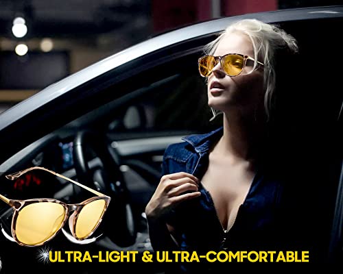 TJUTR Women's Night-Vision Glasses for Driving, HD Polarized Yellow Lens Reduce Glare Safety Nighttime UV Protection (White Tortoise Frame/Photochromic Night-Vision Glasses)