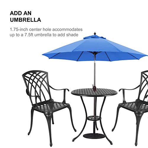 Polar Aurora 3 Piece Patio Bistro Set Cast Aluminum Bistro Table Set Outdoor Round Dining Table with Umbrella Hole for Porch, Lawn, Garden, Backyard, Pool,Black