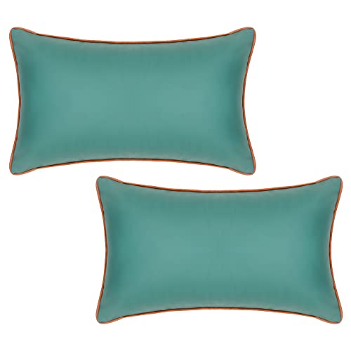 howdy deco Silicone Waterproof Lumbar Pillow Covers for Summer Outdoor Fadeproof Rectangle Pillowcase Durable Cushion Sham Decorative for Garden Patio Tent Balcony Bench Sofa 12x20 Inch, Dark Green