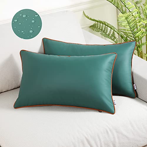 howdy deco Silicone Waterproof Lumbar Pillow Covers for Summer Outdoor Fadeproof Rectangle Pillowcase Durable Cushion Sham Decorative for Garden Patio Tent Balcony Bench Sofa 12x20 Inch, Dark Green