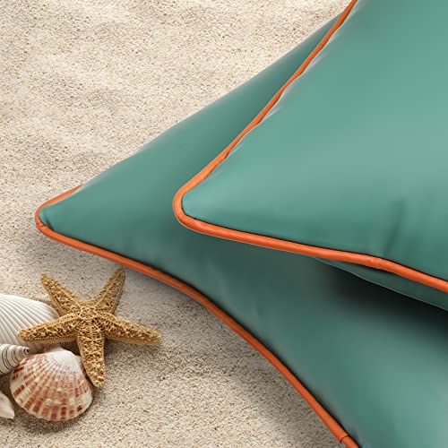 howdy deco Silicone Waterproof Lumbar Pillow Covers for Summer Outdoor Fadeproof Rectangle Pillowcase Durable Cushion Sham Decorative for Garden Patio Tent Balcony Bench Sofa 12x20 Inch, Dark Green