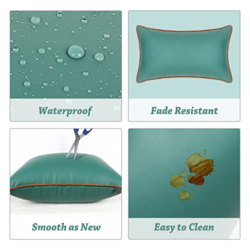 howdy deco Silicone Waterproof Lumbar Pillow Covers for Summer Outdoor Fadeproof Rectangle Pillowcase Durable Cushion Sham Decorative for Garden Patio Tent Balcony Bench Sofa 12x20 Inch, Dark Green