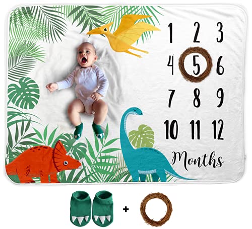 Baby Monthly Milestone Blanket | Includes Frame for The Numbers and Bonus Product | 1 to 12 Months | Premium Extra Soft Fleece | Best Photography Backdrop Prop for Newborn Boy & Girl