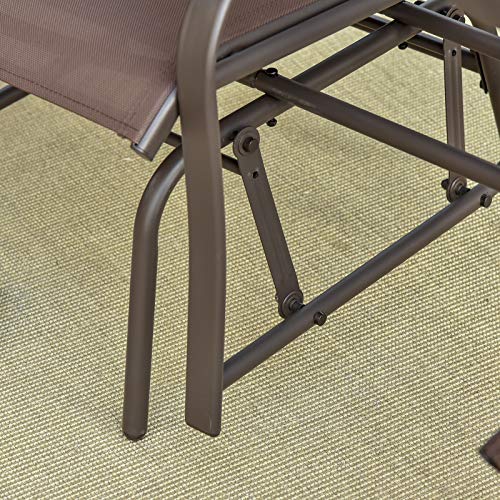 Outsunny Outdoor Glider Chairs with Coffee Table, Patio 2-Seat Rocking Chair Swing Loveseat with Breathable Sling for Backyard, Garden, and Porch, Brown