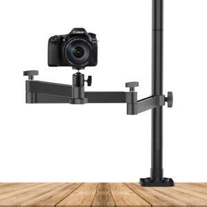 ulanzi camera desk mount stand with flexible arm, overhead camera mount, articulated arm with 360° rotatable ball head, aluminum desk mounting stand for ring light/dslr camera/webcam/panel light