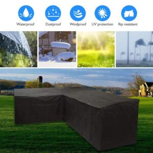 Patio Cover, Large Outdoor Sectional Furniture Cover, V-Shaped Waterproof Outdoor Veranda Sofa Cover Garden Couch Protector Black (85''Lx85''Lx34''H) (215X215X87CM) (SW-8596)