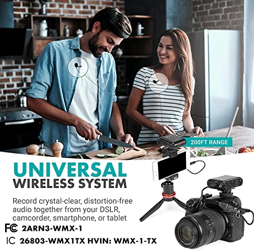 Movo WMX-1-DUO 2.4GHz Dual Wireless Lavalier Microphone System Compatible with DSLR Cameras, Camcorders, iPhone, Android Smartphones, and Tablets (200' ft Audio Range) - Great for Teaching Tutorials