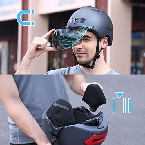 KRACESS Adult Bike Helmet Bluetooth Smart Helmet with Driving Recorder and LED Taillight Function for Urban Commuter Detachable Visor Mens/Womens Bike Helmet(Black)