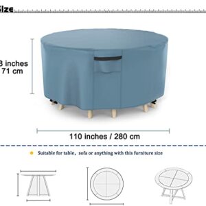 MUTUSHI Round Patio Furniture Covers Waterproof, 110" Dia x 28" H, Outdoor Furniture Cover, Heavy Duty Patio Covers for Table and Chairs, Round Outdoor Dining Set Cover -Twilight Blue