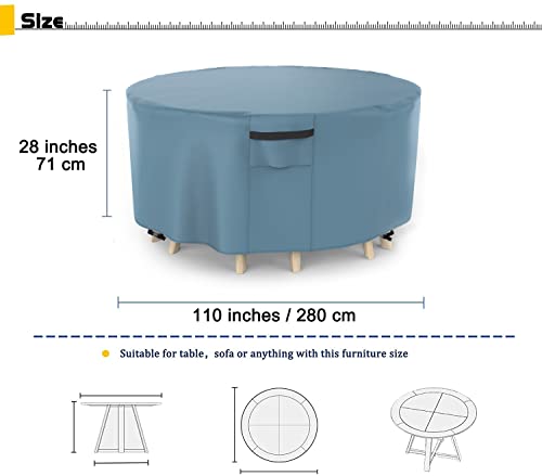 MUTUSHI Round Patio Furniture Covers Waterproof, 110" Dia x 28" H, Outdoor Furniture Cover, Heavy Duty Patio Covers for Table and Chairs, Round Outdoor Dining Set Cover -Twilight Blue