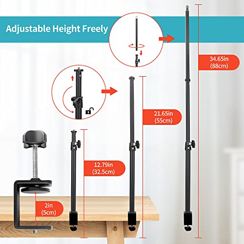 JEBUTU Overhead Camera Mount Desk Stand with 360° Adjustable Holding Arm, Flexible Phone Stand with 360° Ballhead and Phone Mount Holder, Boom Stand for Microphone, Video Light, Webcam, Cell Phone