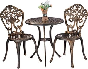 zotorun bistro set 3 piece rustproof cast aluminum patio furniture sets 2 chairs and 1 round table outdoor, garden, patio, balcony, bronze