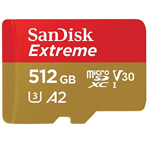 SanDisk 512GB Extreme microSDXC UHS-I Memory Card with Adapter - Up to 160MB/s, C10, U3, V30, 4K, A2, Micro SD - SDSQXA1-512G-GN6MA