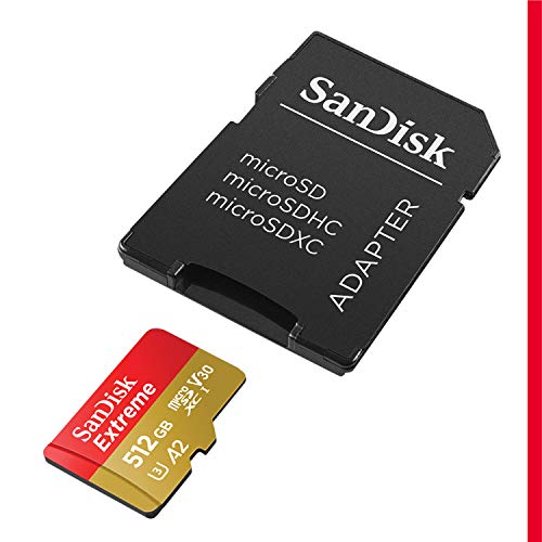 SanDisk 512GB Extreme microSDXC UHS-I Memory Card with Adapter - Up to 160MB/s, C10, U3, V30, 4K, A2, Micro SD - SDSQXA1-512G-GN6MA