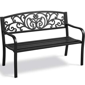 yaheetech garden bench outdoor bench patio bench for outdoor, park, yard, entryway, iron metal frame furniture, patio porch clearance, black