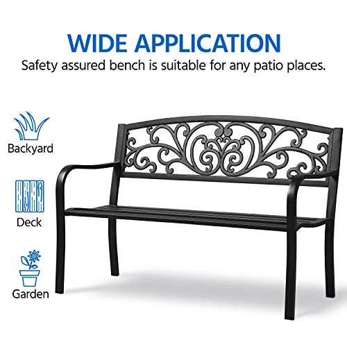 Yaheetech Garden Bench Outdoor Bench Patio Bench for Outdoor, Park, Yard, Entryway, Iron Metal Frame Furniture, Patio Porch Clearance, Black