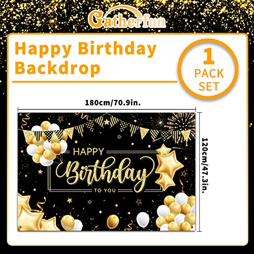 Happy Birthday Backdrop Banner Gatherfun Birthday Party Supplies Decorations Large Black and Gold Photography Background for Boys Girls Men Women Birthday Party