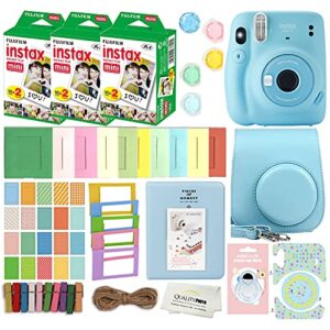 fujifilm instax mini 11 instant camera with case, 60 fuji films, decoration stickers, frames, photo album and more accessory kit (sky blue)