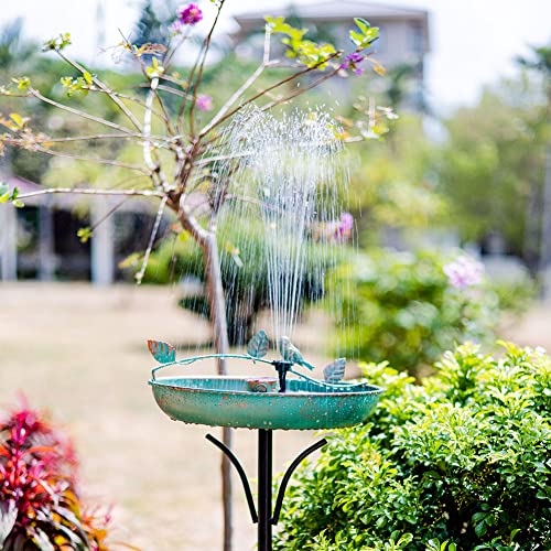 DREAMSOUL 5 Prongs Base Bird Bath with Metal Stake, Garden Bird Bath for Outdoors Tall Bird Bath Cast Iron Freestanding & Lightweight Bird Bath, Gold(37.4" H x 12.1" W)