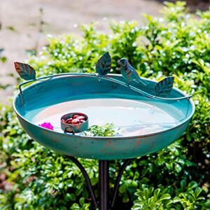 DREAMSOUL 5 Prongs Base Bird Bath with Metal Stake, Garden Bird Bath for Outdoors Tall Bird Bath Cast Iron Freestanding & Lightweight Bird Bath, Gold(37.4" H x 12.1" W)