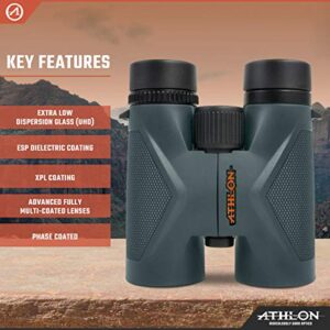 Athlon Optics 8x42 Midas UHD Gray Binoculars with ED Glass for Adults and Kids, High-Powered Binoculars for Hunting, Birdwatching, and More