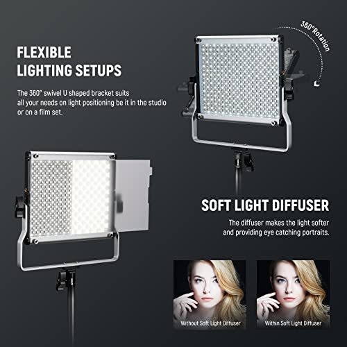 NEEWER Upgraded 660 PRO II RGB LED Video Light with App Control&Stand Kit, 2 Pack Constant 50W No Color Shift/1% Precise Min Dimming/360° RGB/CRI97+/3200K~5600K for Game Streaming YouTube Photography