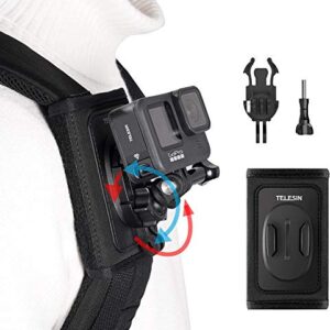 TELESIN 360 Rotation Bag Backpack Shoulder Strap Mount with Adjustable Pad and J Hook, Strap Holder Attachment for GoPro Max Hero 11 10 9 8 7 6 5, Osmo Action, Insta360