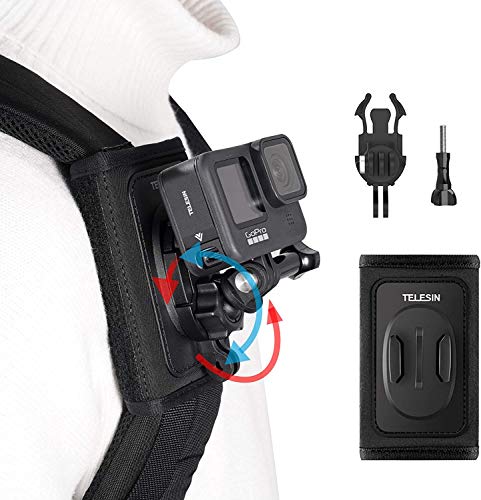 TELESIN 360 Rotation Bag Backpack Shoulder Strap Mount with Adjustable Pad and J Hook, Strap Holder Attachment for GoPro Max Hero 11 10 9 8 7 6 5, Osmo Action, Insta360