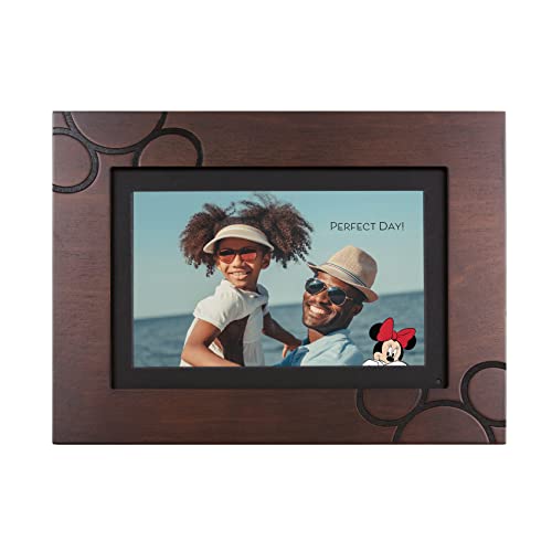 Disney Classic Mickey Mouse PhotoShare 8” Smart Digital Picture Frame, Send Pics from Phone to Frames, Wi-Fi, 8 GB, Holds 5,000+ Pics, HD Touchscreen, Premium Espresso Engraved Wood