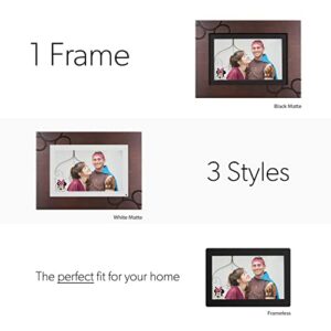 Disney Classic Mickey Mouse PhotoShare 8” Smart Digital Picture Frame, Send Pics from Phone to Frames, Wi-Fi, 8 GB, Holds 5,000+ Pics, HD Touchscreen, Premium Espresso Engraved Wood