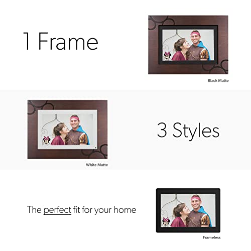 Disney Classic Mickey Mouse PhotoShare 8” Smart Digital Picture Frame, Send Pics from Phone to Frames, Wi-Fi, 8 GB, Holds 5,000+ Pics, HD Touchscreen, Premium Espresso Engraved Wood