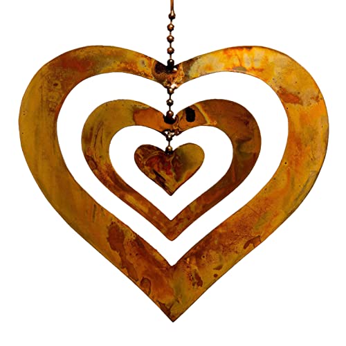 Happy Gardens Hanging Heart Ornament Spinner with a Flamed Finish | Outdoor Heart Decorations for Valentine's Day, Mother's Day | Garden and Backyard Gifts