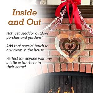 Happy Gardens Hanging Heart Ornament Spinner with a Flamed Finish | Outdoor Heart Decorations for Valentine's Day, Mother's Day | Garden and Backyard Gifts