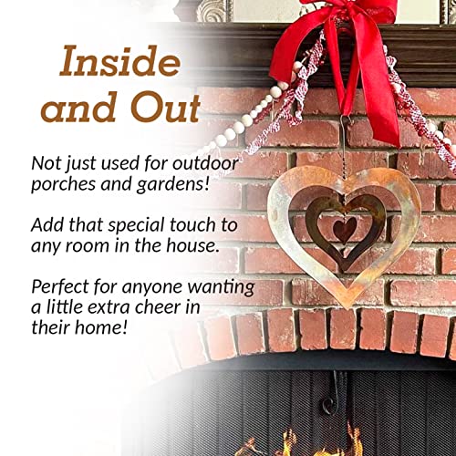 Happy Gardens Hanging Heart Ornament Spinner with a Flamed Finish | Outdoor Heart Decorations for Valentine's Day, Mother's Day | Garden and Backyard Gifts