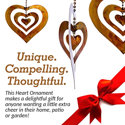 Happy Gardens Hanging Heart Ornament Spinner with a Flamed Finish | Outdoor Heart Decorations for Valentine's Day, Mother's Day | Garden and Backyard Gifts