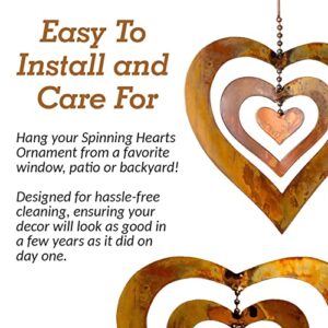 Happy Gardens Hanging Heart Ornament Spinner with a Flamed Finish | Outdoor Heart Decorations for Valentine's Day, Mother's Day | Garden and Backyard Gifts