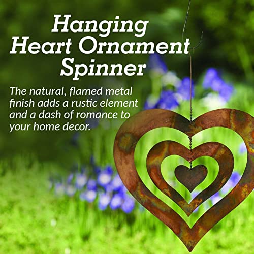 Happy Gardens Hanging Heart Ornament Spinner with a Flamed Finish | Outdoor Heart Decorations for Valentine's Day, Mother's Day | Garden and Backyard Gifts