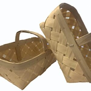 Natural Wooden Baskets, Farm Stand, 6 Quart with Handles, Produce Baskets, Use as a Planter, Make Gift Baskets 2 Pack