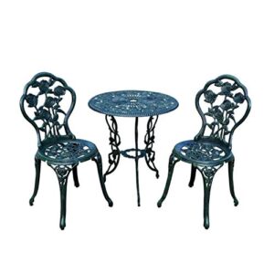 oakland living cast aluminum conversation metal antique 3 piece patio rose bistro set, verdi green