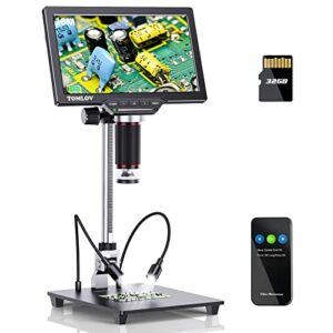 tomlov dm201 pro hdmi digital microscope 1200x,10 inch stand included, 7″ lcd digital microscope,16mp coin micro soldering microscope with screen, windows/mac os/tv compatible,32gb