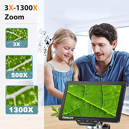 TOMLOV DM201 Pro HDMI Digital Microscope 1200X,10 Inch Stand Included, 7" LCD Digital Microscope,16MP Coin Micro Soldering Microscope with Screen, Windows/Mac OS/TV Compatible,32GB