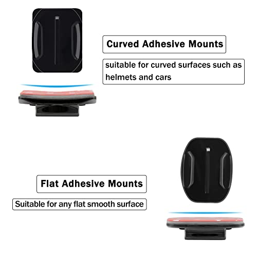 Haoyou Adhesive Helmet Mount with 3M Adhesive Pad Compatible with GoPro Hero 11, 10, 9, 8, 7, 6, 5, 4, 3+, 3, Max, Session, AKASO,SJ4000(4X Curved,2X Flat Mount seat)