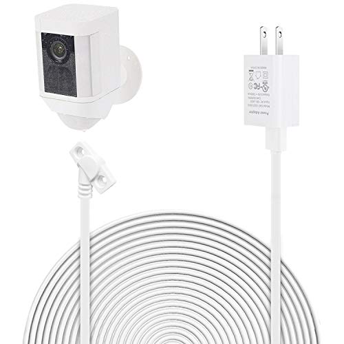 ALERTCAM Power Adapter for Ring Spotlight Cam Battery - Long and Flat 30 ft/9 m Weatherproof Outdoor Cable to Continuously Charge Your Home Security Camera (White)